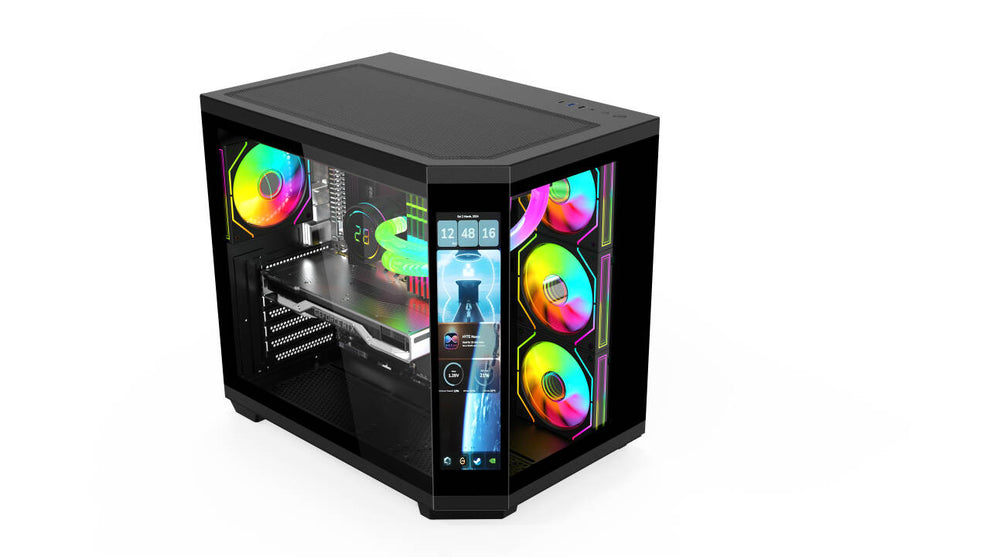 IONZ APEX Vision V2 Black - PC Gaming Case, ATX Mid Tower, Dual Chambe ...