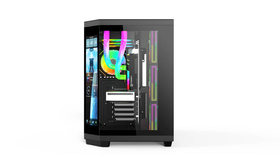 IONZ APEX Vision V2 Black - PC Gaming Case, ATX Mid Tower, Dual Chambe ...